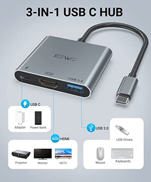 JESWO Adaptador USB C a HDMI, 3 en 1 Adaptador Tipo C Multipuerto USB